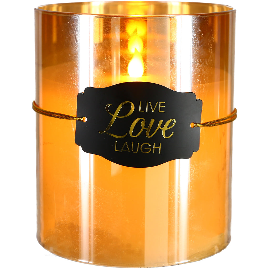 Live Love Laugh 6" Amber Luster Realistic Flame Candle – Pavilion - Retail